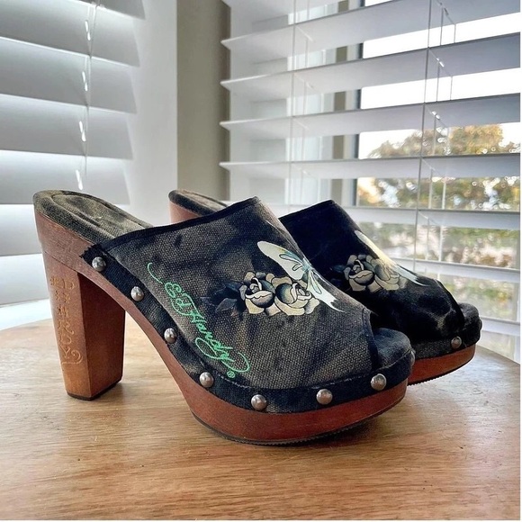 Ed Hardy | Shoes | Ed Hardy Black And Brown Studded Heels | Poshmark